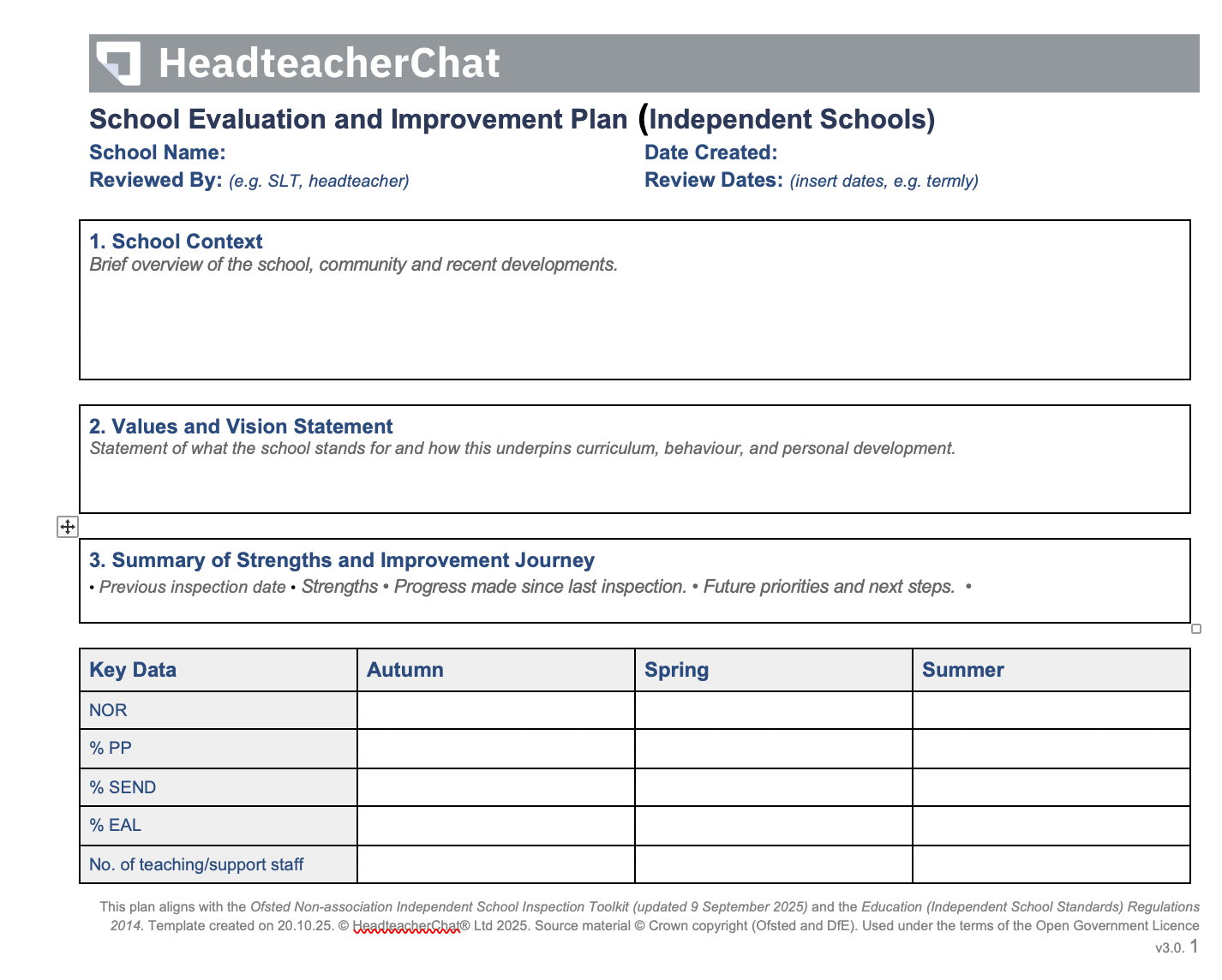 School Evaluation and Improvement Plan (Independent Schools) – School ...